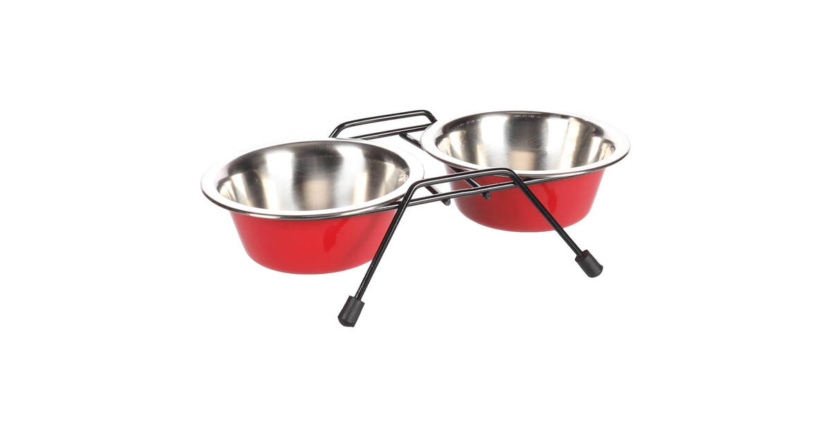 FLAMINGO Twin Feeder Set+Stand Arjun Red/Black 200ml